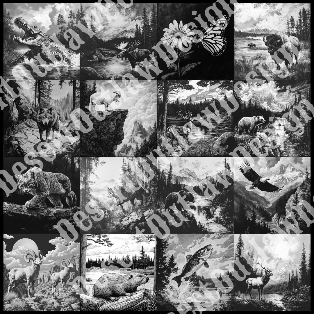 16 Wildlife Mountain Art PNG Bundle Laser Engraving Files for Slate or ...