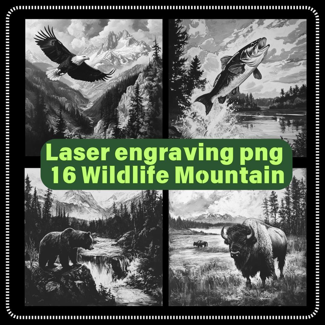 16 Wildlife Mountain Art PNG Bundle Laser Engraving Files for Slate or ...