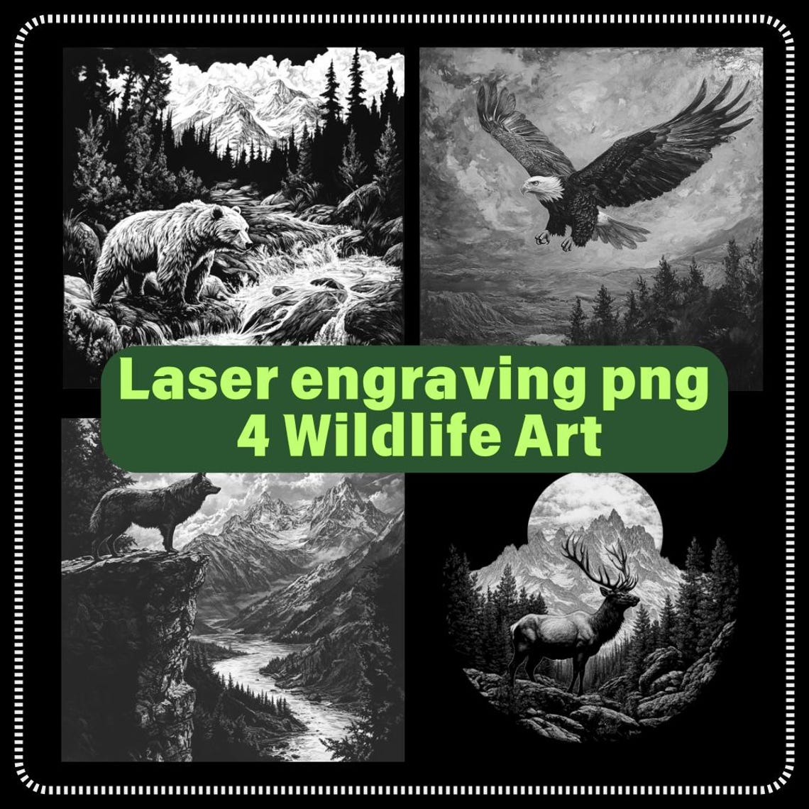 4 Mountain Wildlife Art PNG Laser Engraving Files for Slate or Wood - Etsy