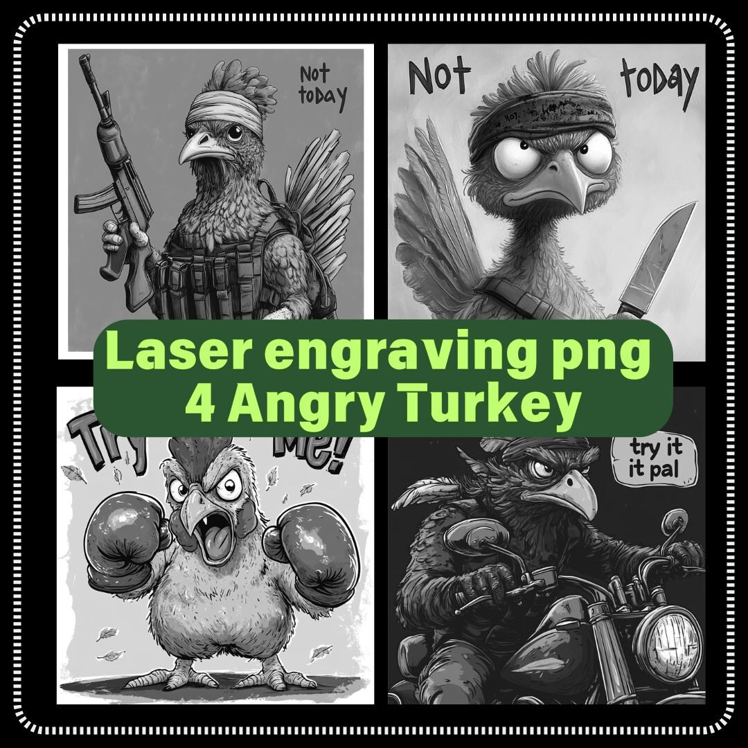 4 Angry Thanksgiving Turkey PNG Laser Engraving Files for Slate or Wood ...