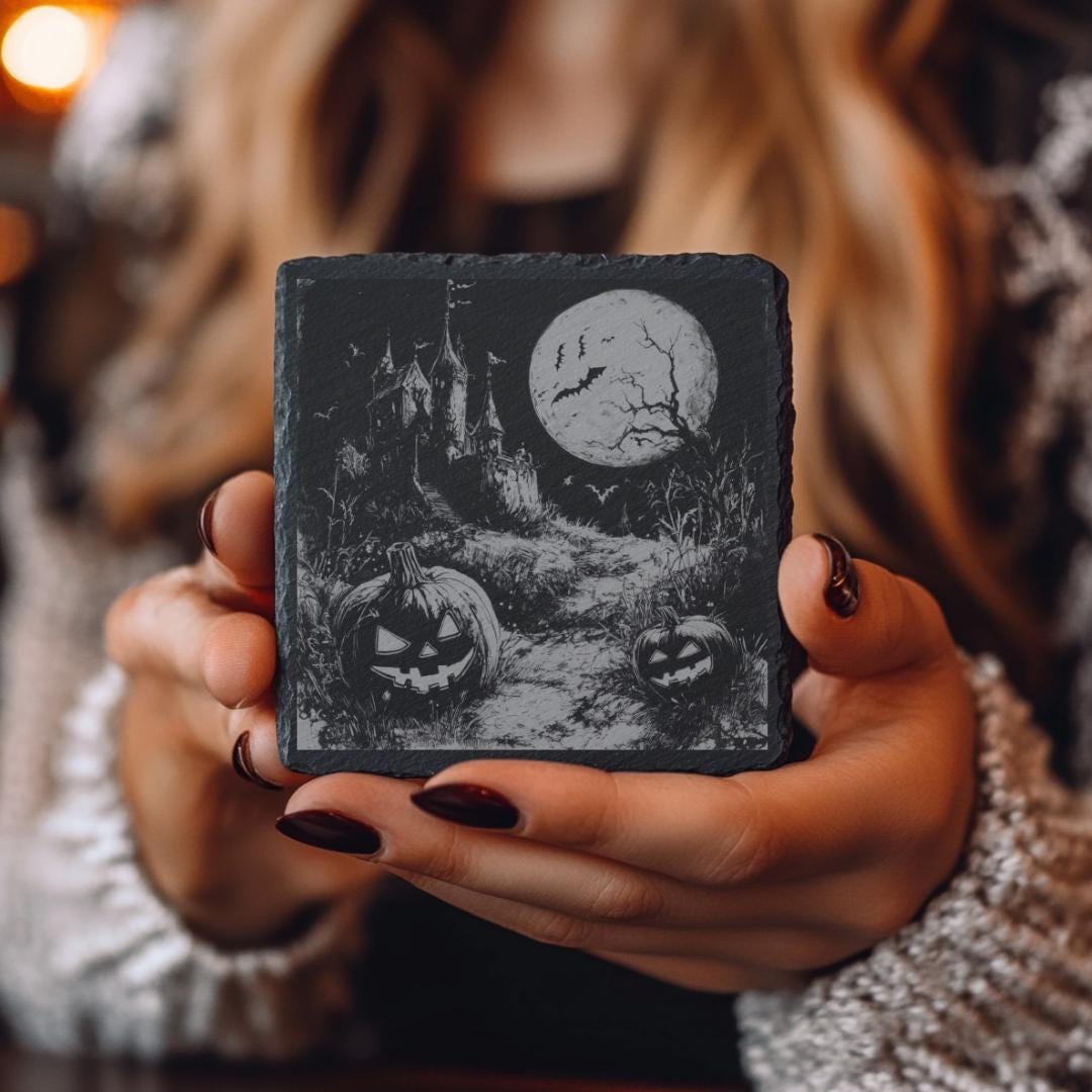 16 Spooky Halloween PNG Laser Engraving Files for Slate Coasters 4x4 ...