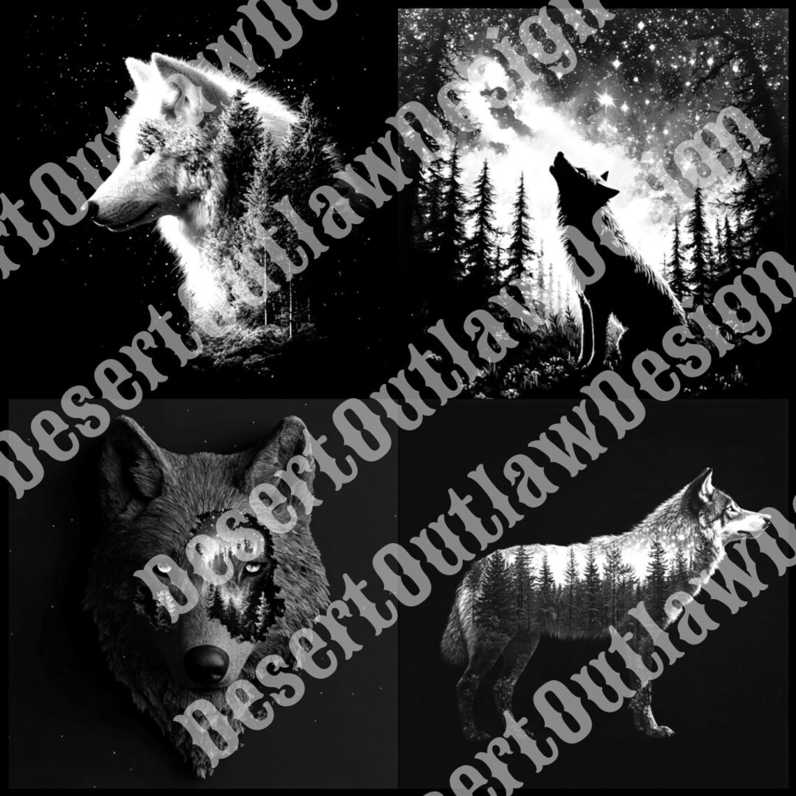 4 Wolf Nature Art PNG Laser Engraving Files for Slate or Wood - Etsy