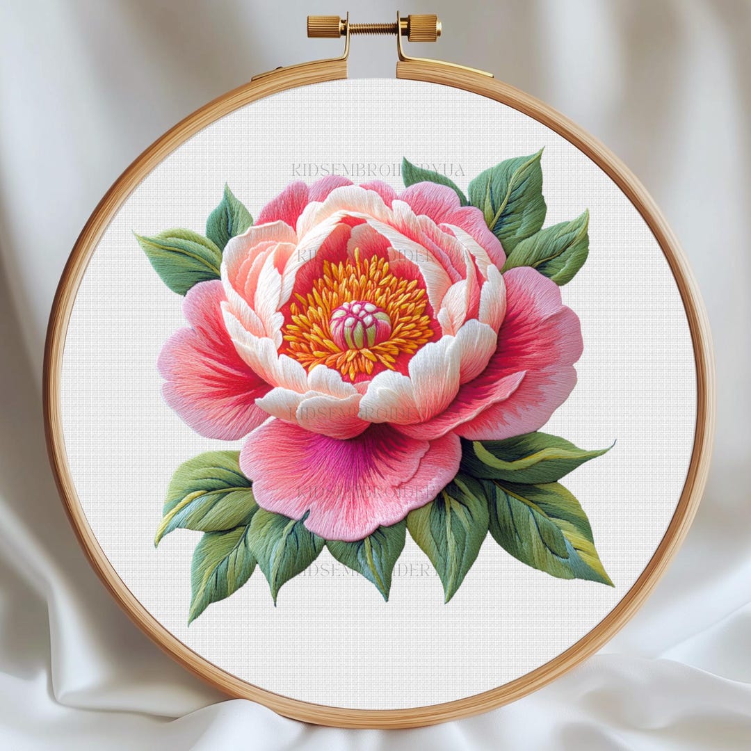 Satin Embroidery,embroidery Peonies,embroidery Flowers,machine ...