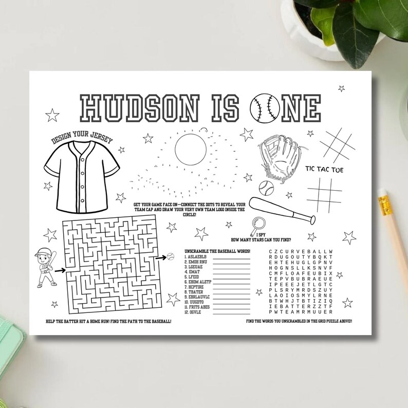Baseball Birthday Activity Sheet | Editable Template | Kids Party ...