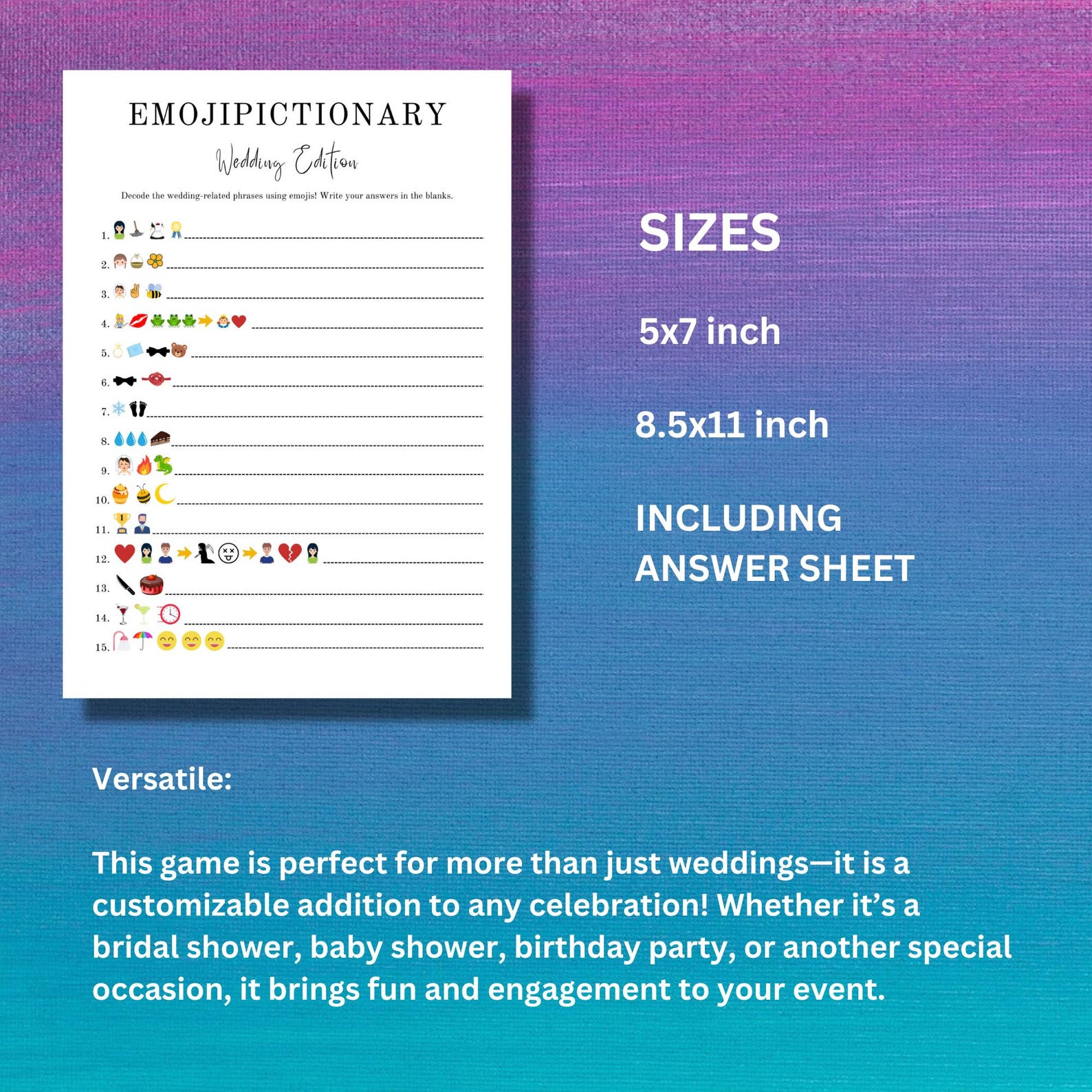 Printable Wedding Emoji Pictionary Game - Fun Reception Activity for ...