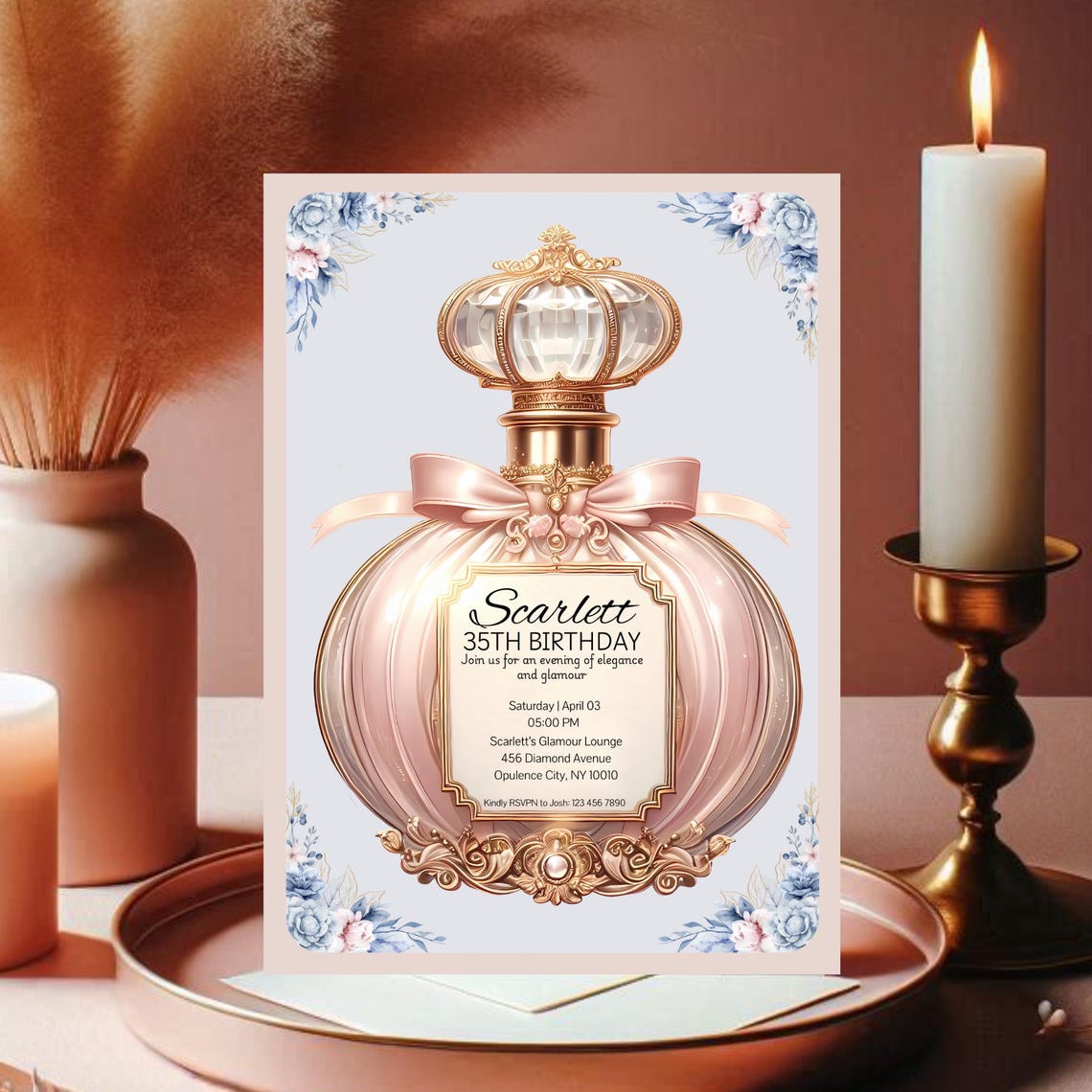 Editable Pink Perfume Bottle Invitation, Glamorous Birthday Party ...