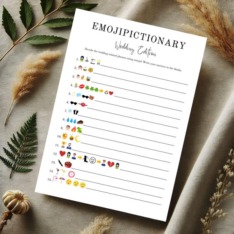 Printable Wedding Emoji Pictionary Game - Fun Reception Activity for ...