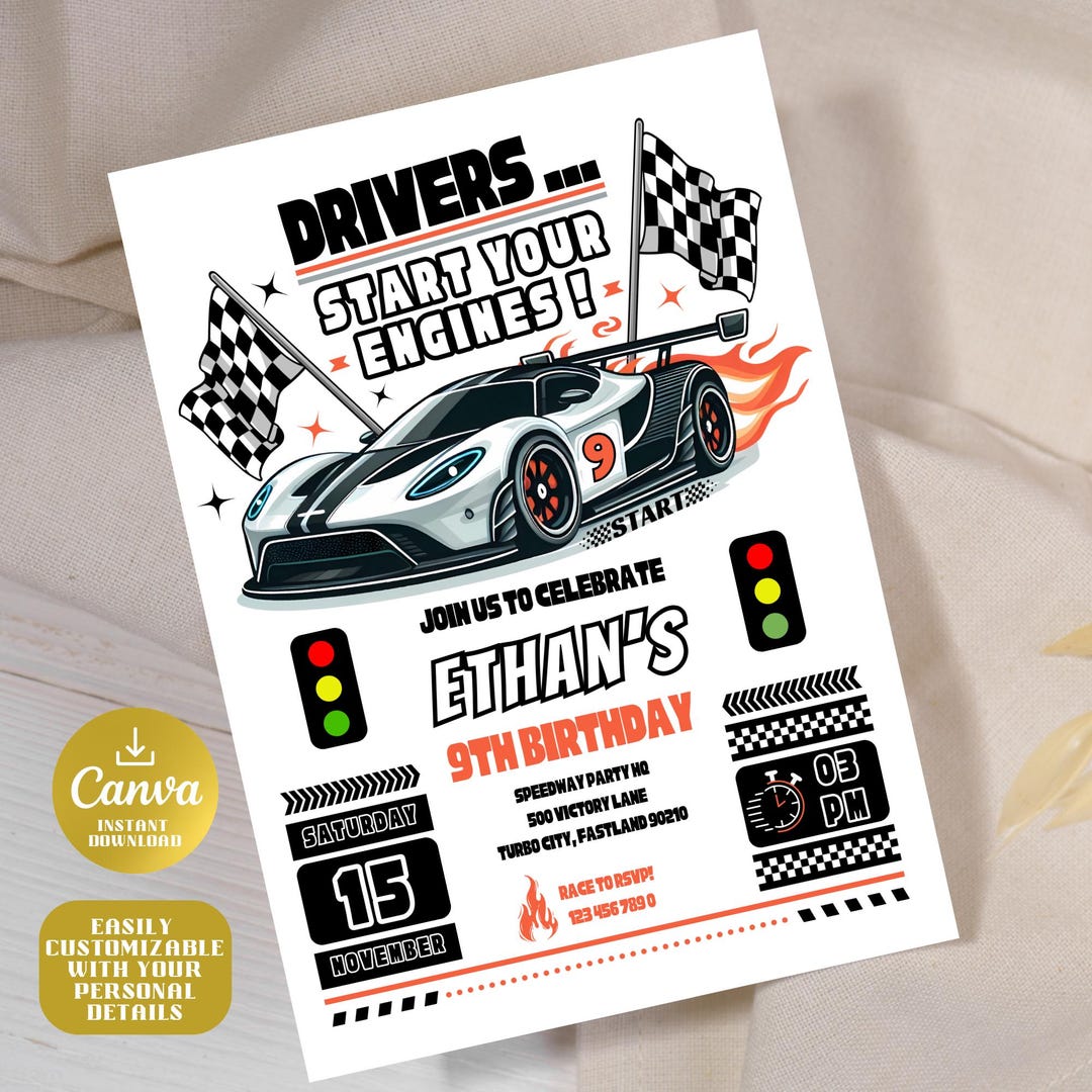 Race Car Birthday Invitation | Editable Racing Party Invite | Instant ...
