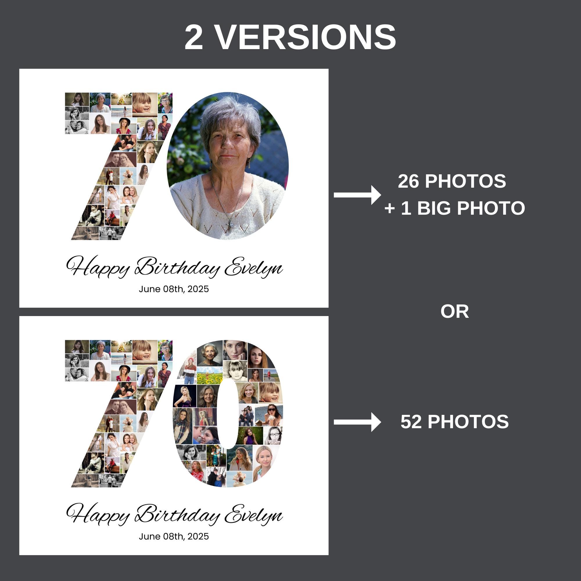Personalized 70th Birthday Photo Collage Gift - Custom 70 Years ...