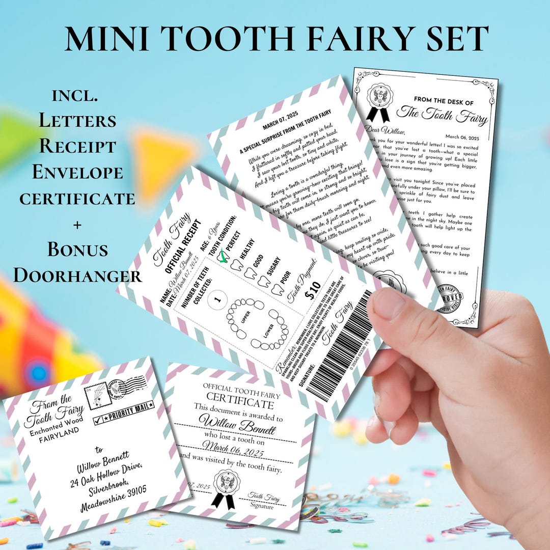 Mini Tooth Fairy Set – Personalized Letter, Poem, Certificate, Receipt ...