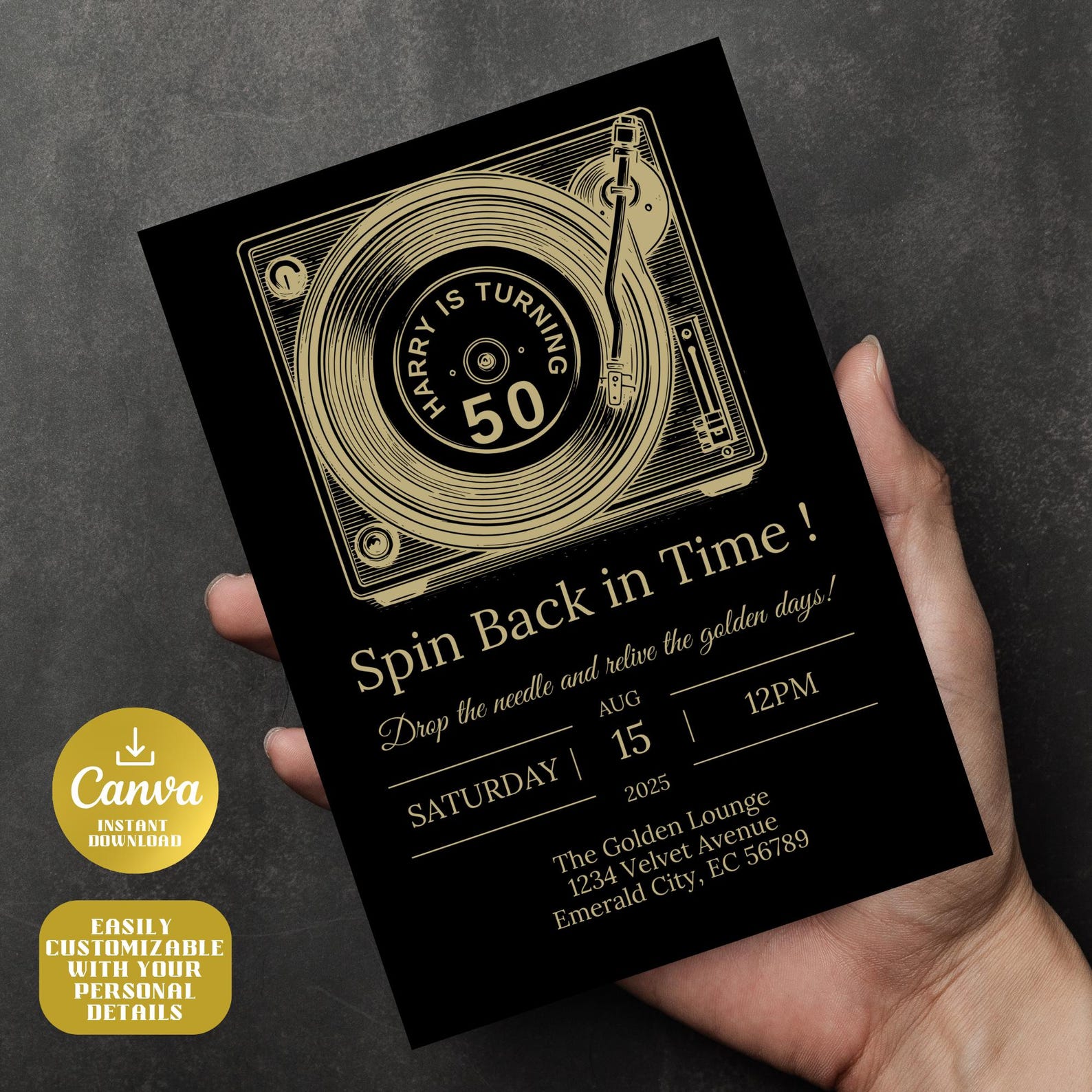 Spin Back in Time Retro Vinyl Record Birthday Invitation, Editable ...