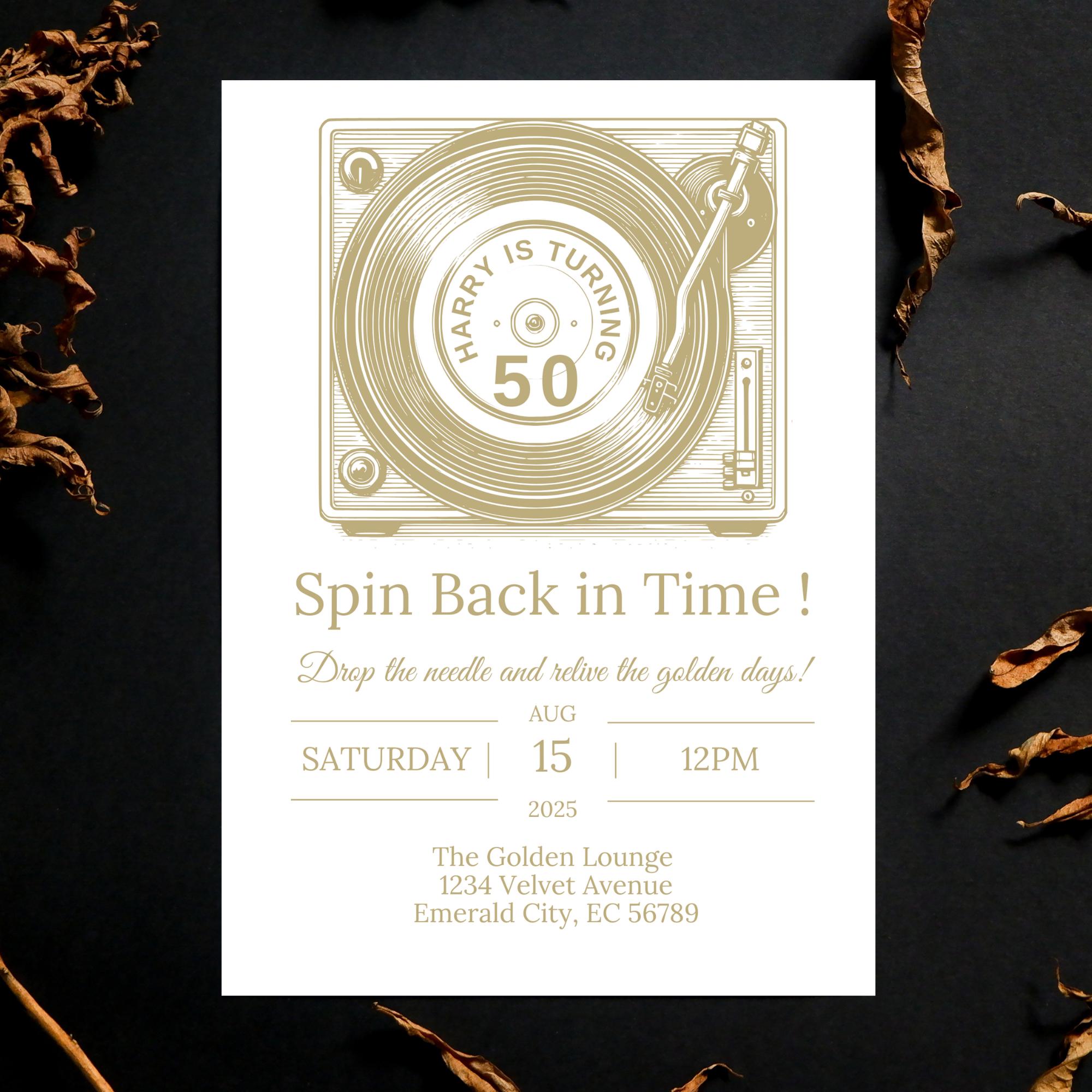 Spin Back in Time Retro Vinyl Record Birthday Invitation, Editable ...
