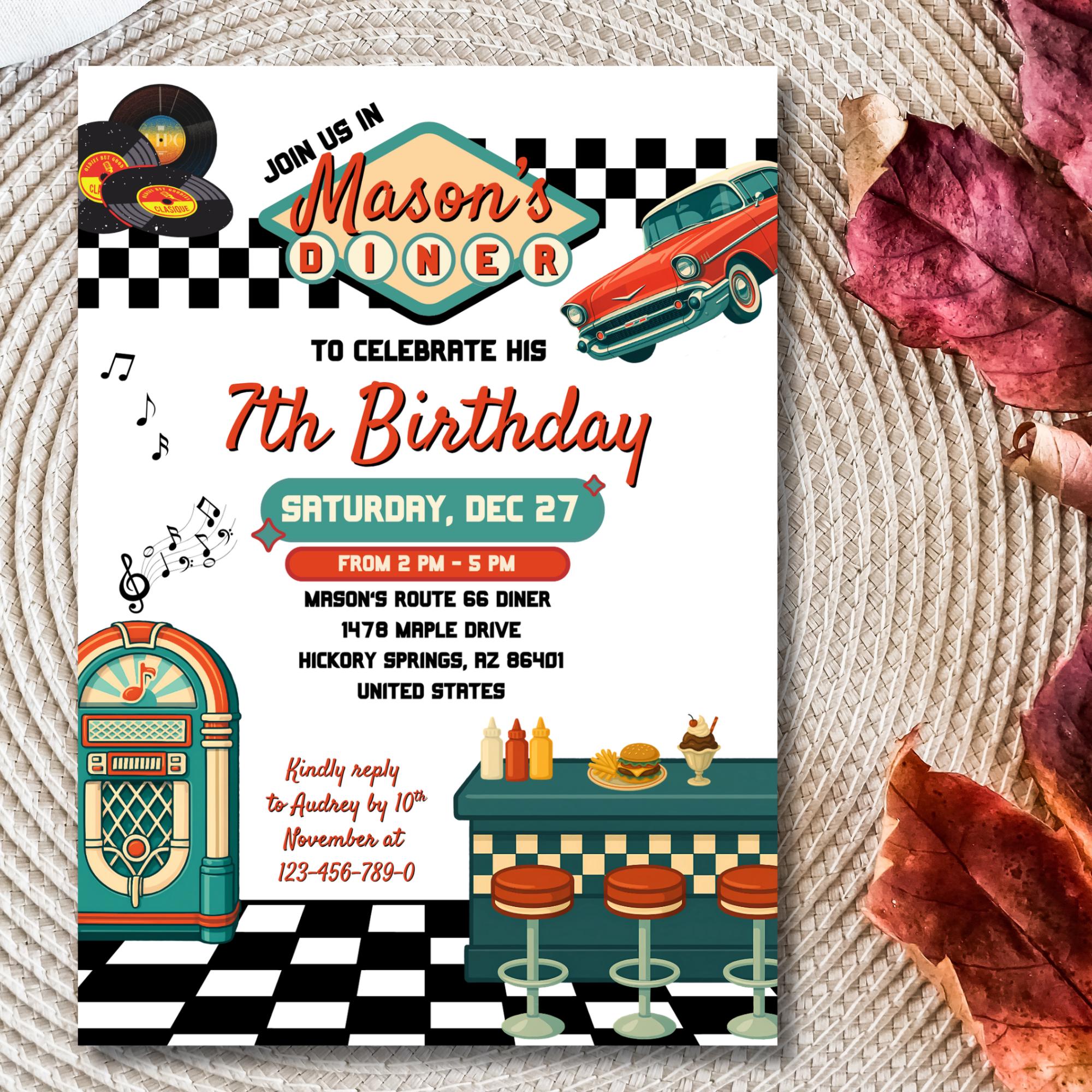Retro Diner Birthday Invitation | Editable Canva Template | 1950s Theme ...