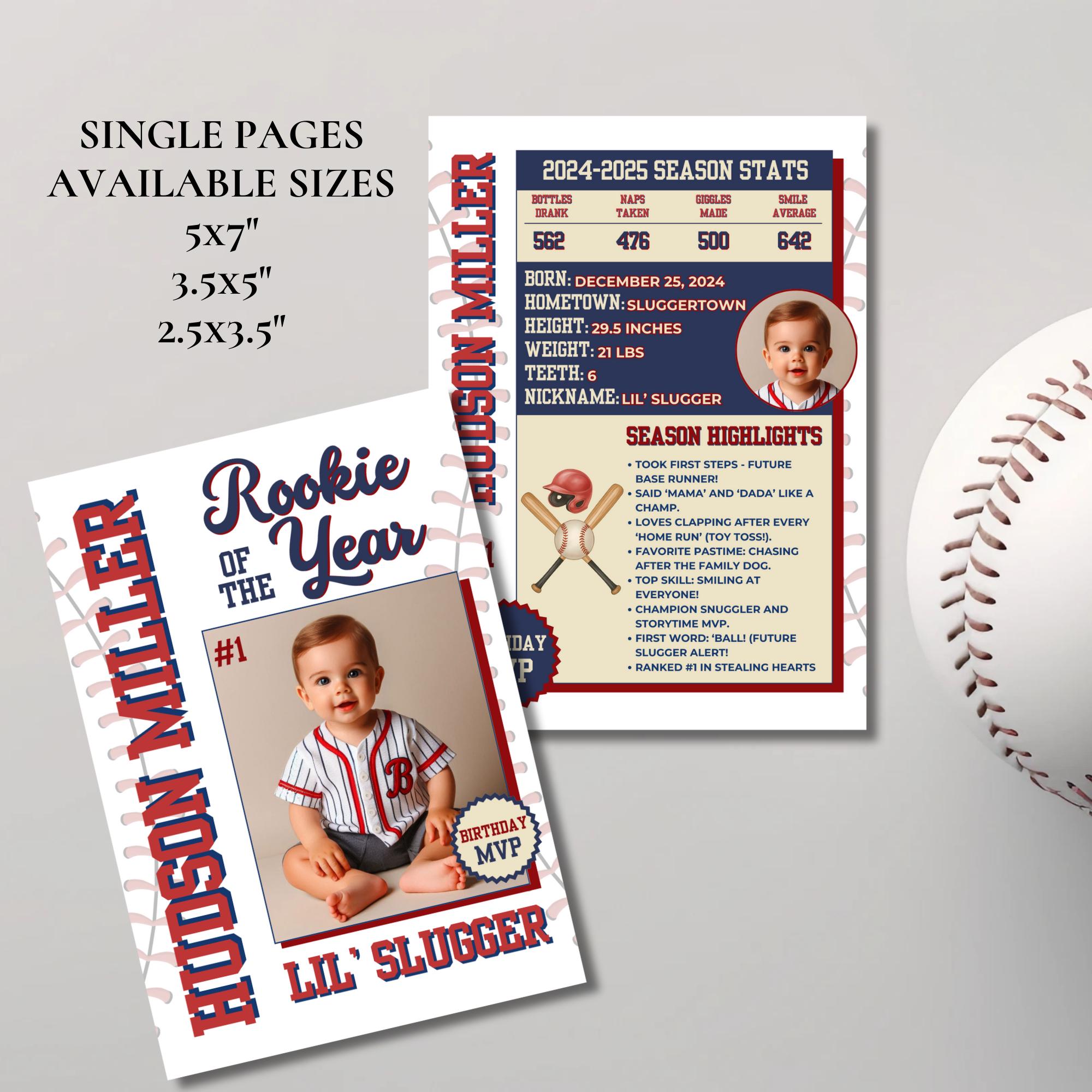 Custom Rookie of the Year Baseball Card, 1st Birthday Stat Card ...