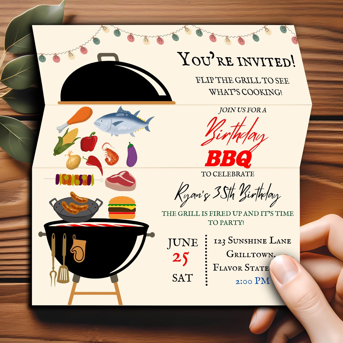Editable BBQ Birthday Party Invitation | Folded Grill Card Design ...