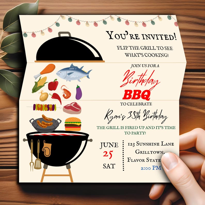 Editable BBQ Birthday Party Invitation | Folded Grill Card Design ...