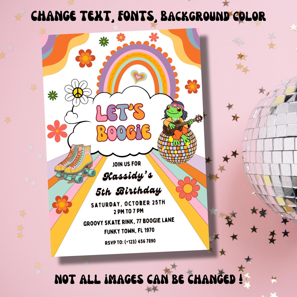 Groovy 70s Roller Skate Birthday Invitation, Disco Party (editable ...