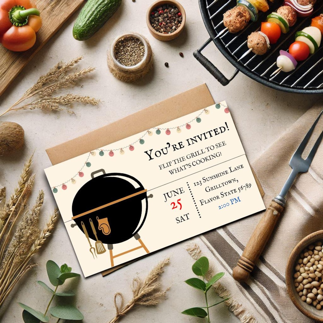 Editable BBQ Birthday Party Invitation | Folded Grill Card Design ...