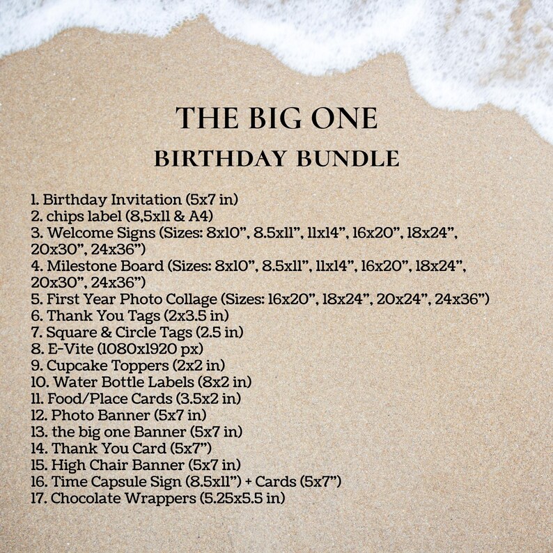 The Big One 1st Birthday Template Bundle | Editable Beach Theme Party ...