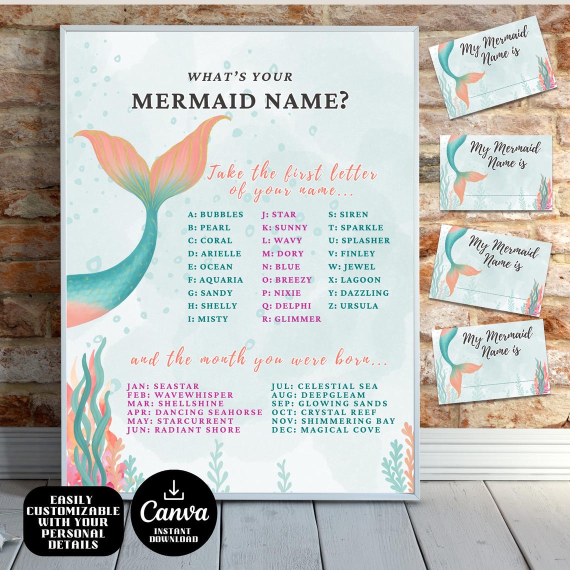 What's Your Mermaid Name Game, 8.5x11 Editable Template, Mermaid ...