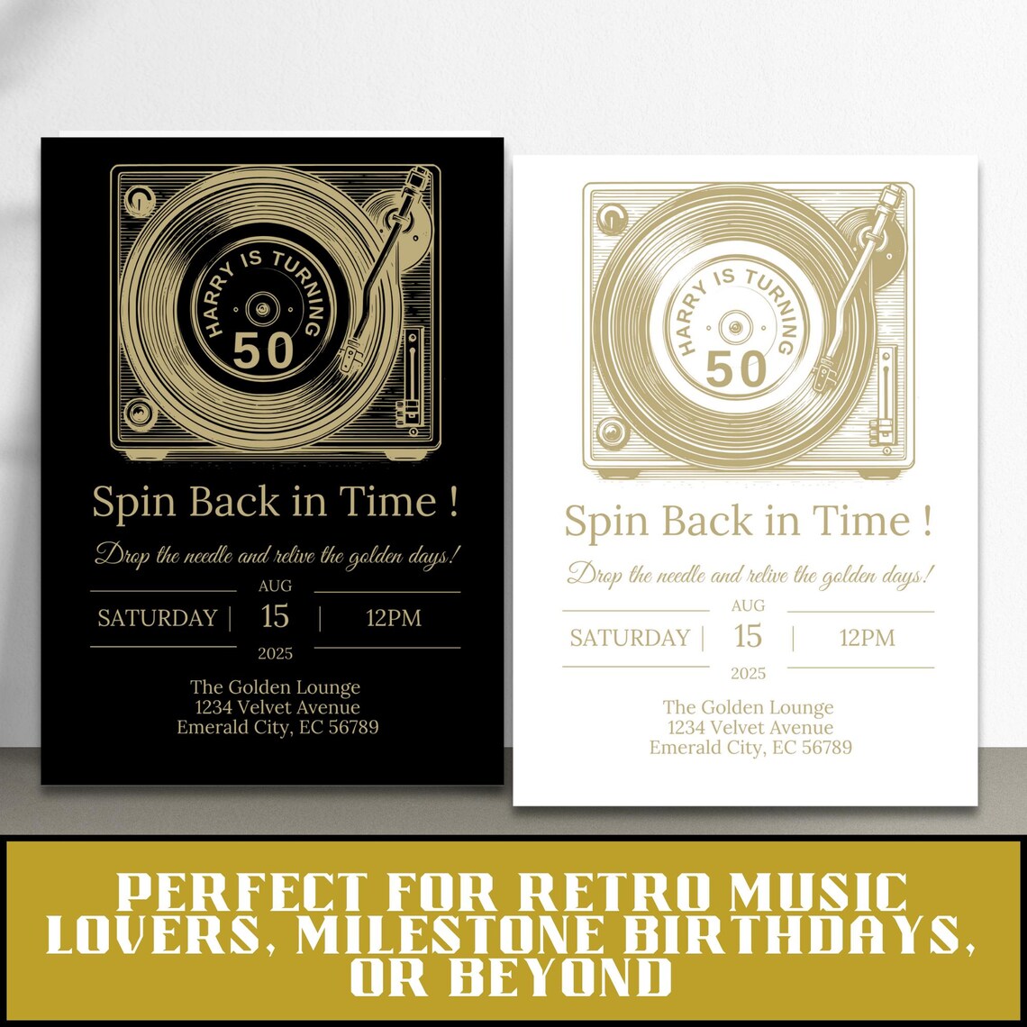 Spin Back in Time Retro Vinyl Record Birthday Invitation, Editable ...