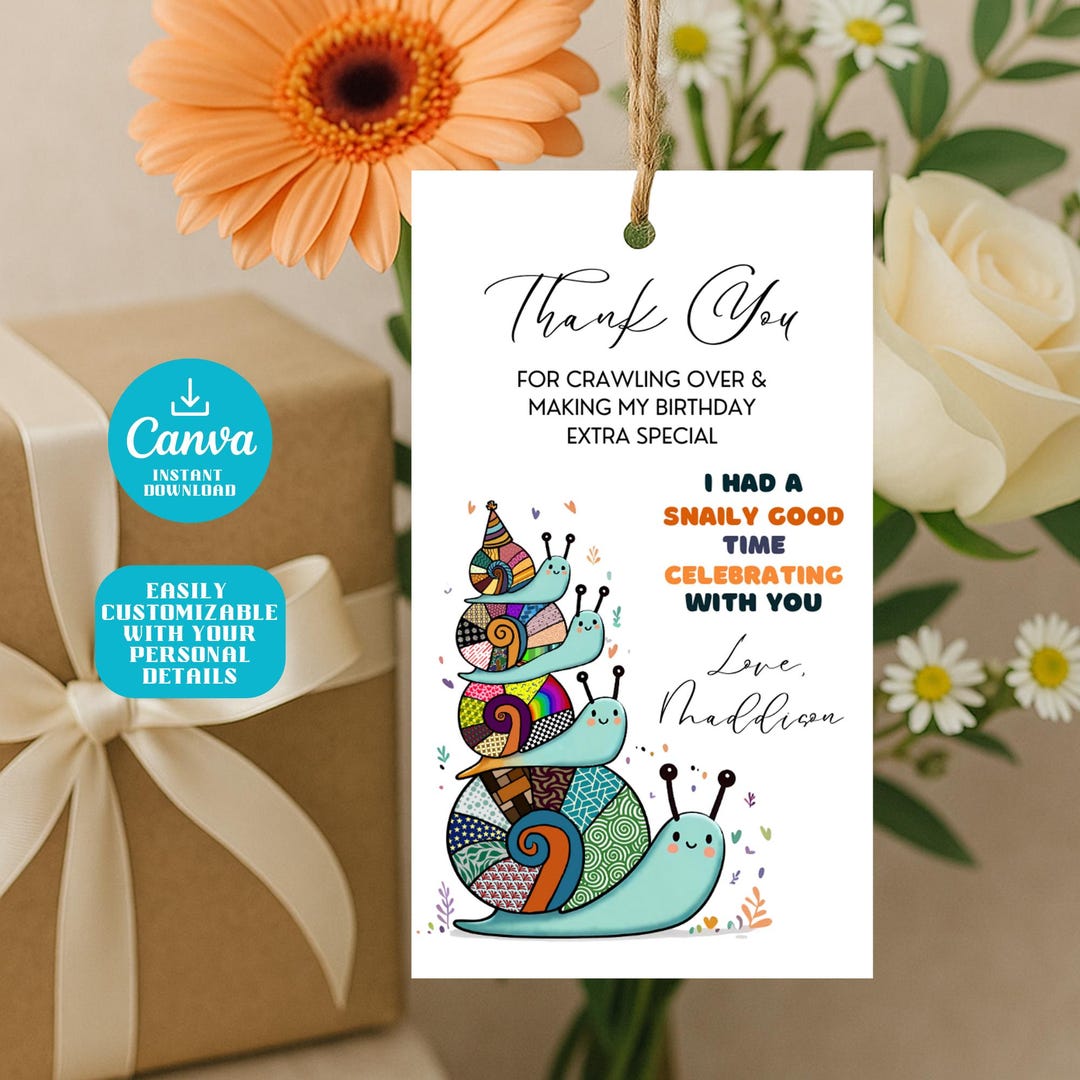 Snail Birthday Thank You Tag | Printable Favor Tag | Cute Stacked ...
