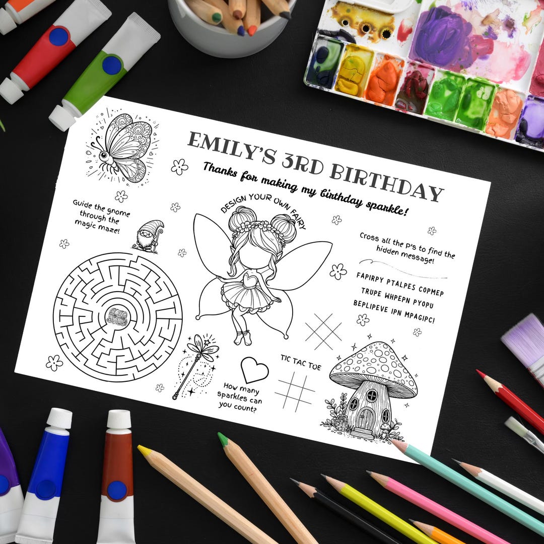 Editable Fairy Birthday Activity Sheet | Printable Coloring & Game ...