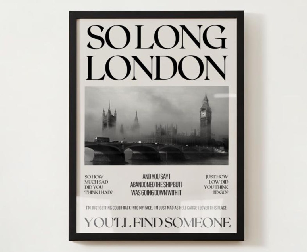 So Long London Poster Taylor Swift Decor the Tortured Poets Department ...