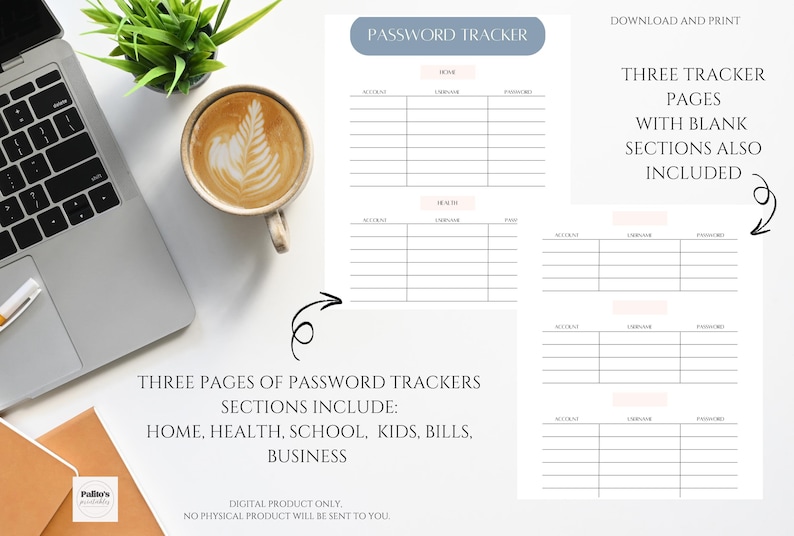 Password Tracker Sheet: Printable Account Organizer (digital Download ...