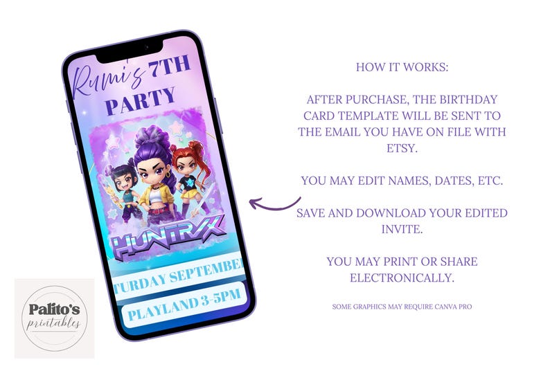 Kpop Demon Hunters Baby Huntrix Editable Birthday Invitation - Etsy