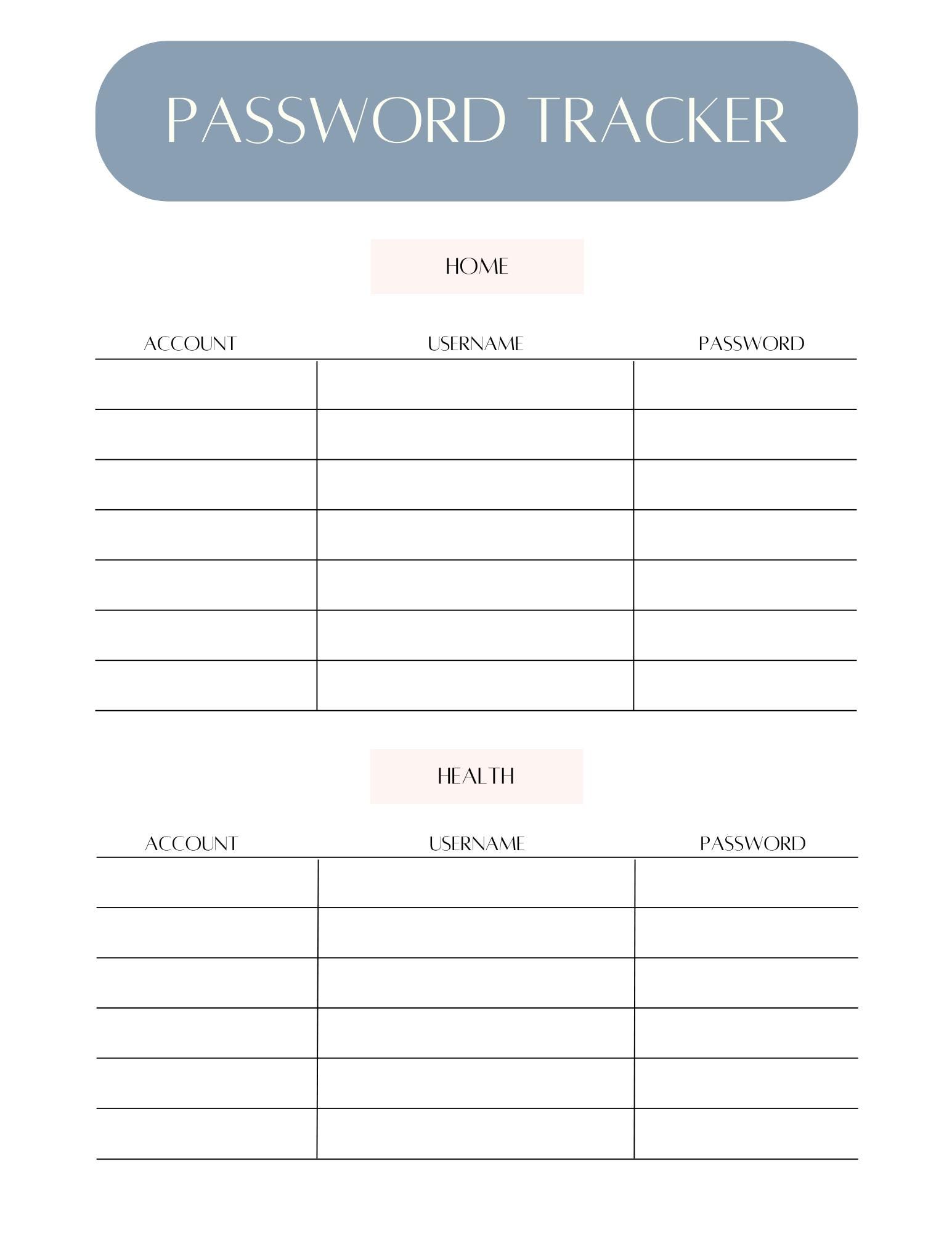 Password Tracker Sheet: Printable Account Organizer (digital Download ...