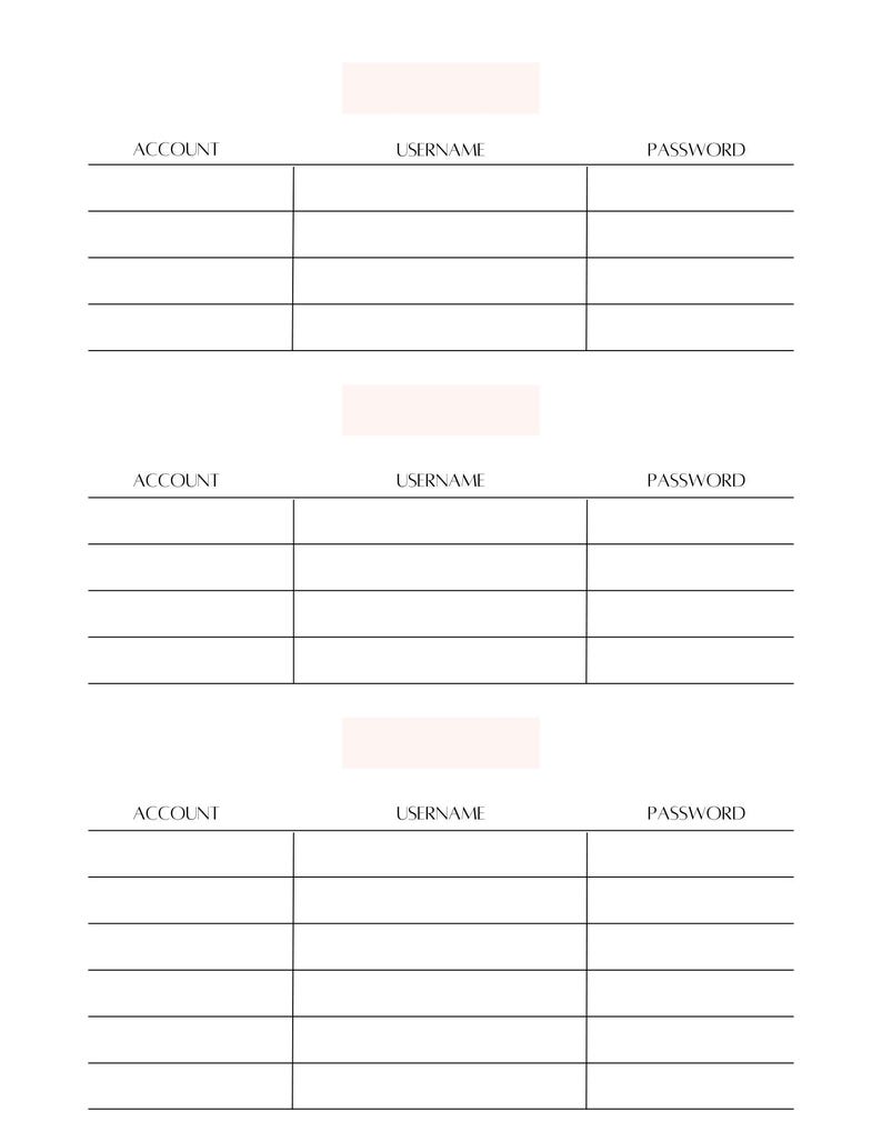 Password Tracker Sheet: Printable Account Organizer (digital Download ...