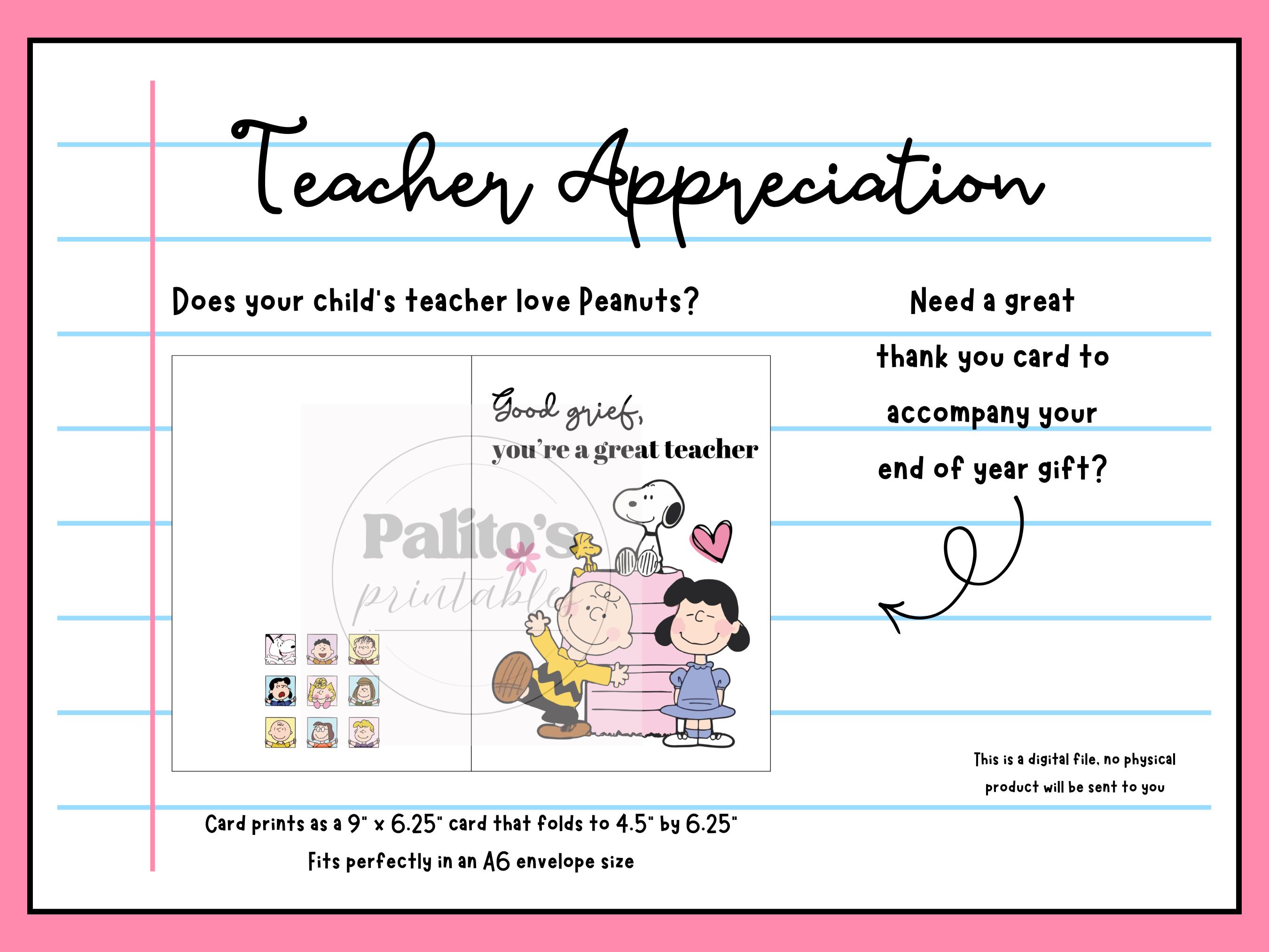 Peanuts Teacher Thank You Card - Etsy