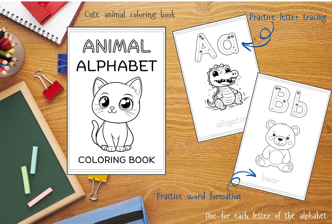 Animal Alphabet Tracing Coloring Book - Etsy