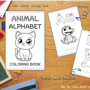 Animal Alphabet Tracing Coloring Book - Etsy