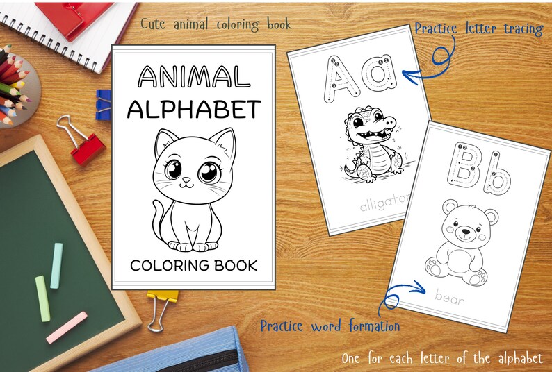 Animal Alphabet Tracing Coloring Book - Etsy