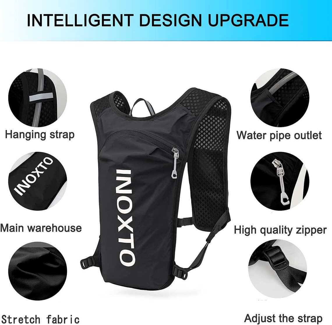 INOXTO Running Hydration Vest Backpack, With 1.5L Water Bladder Bag ...