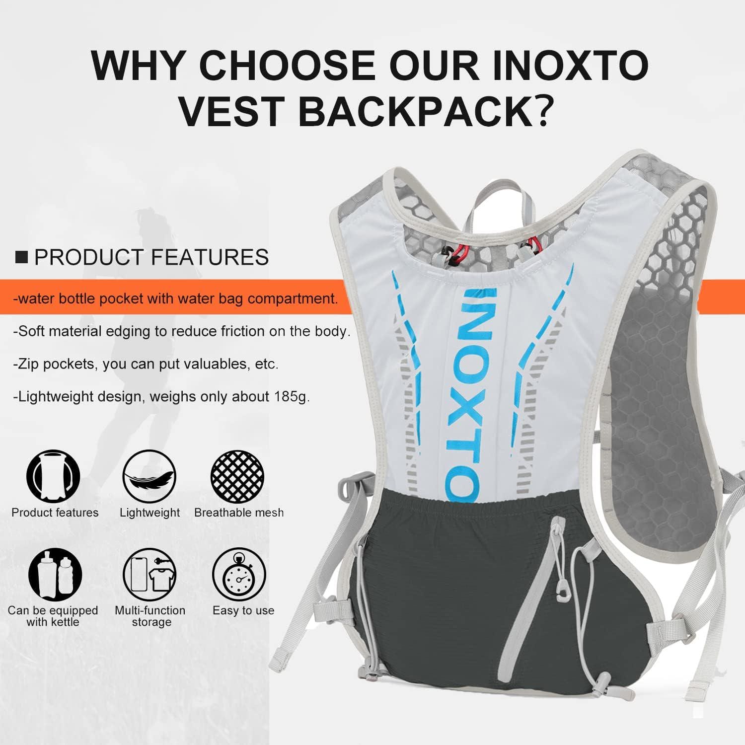 INOXTO Hydration Vest Backpack, Lightweight 1.5L Water Bladder, Running ...