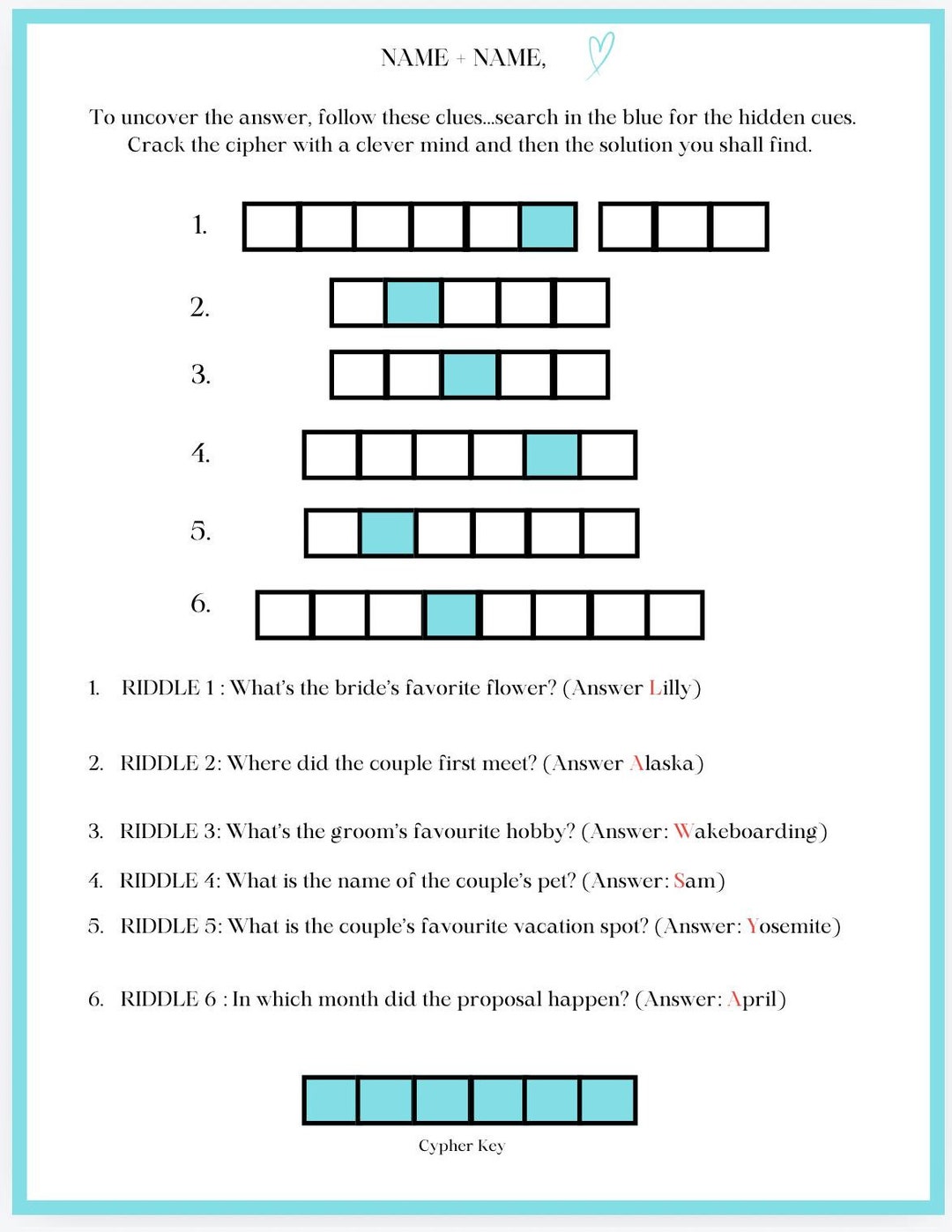 Unlock Love: Printable Cipher Puzzle Game for Bridal Showers ...