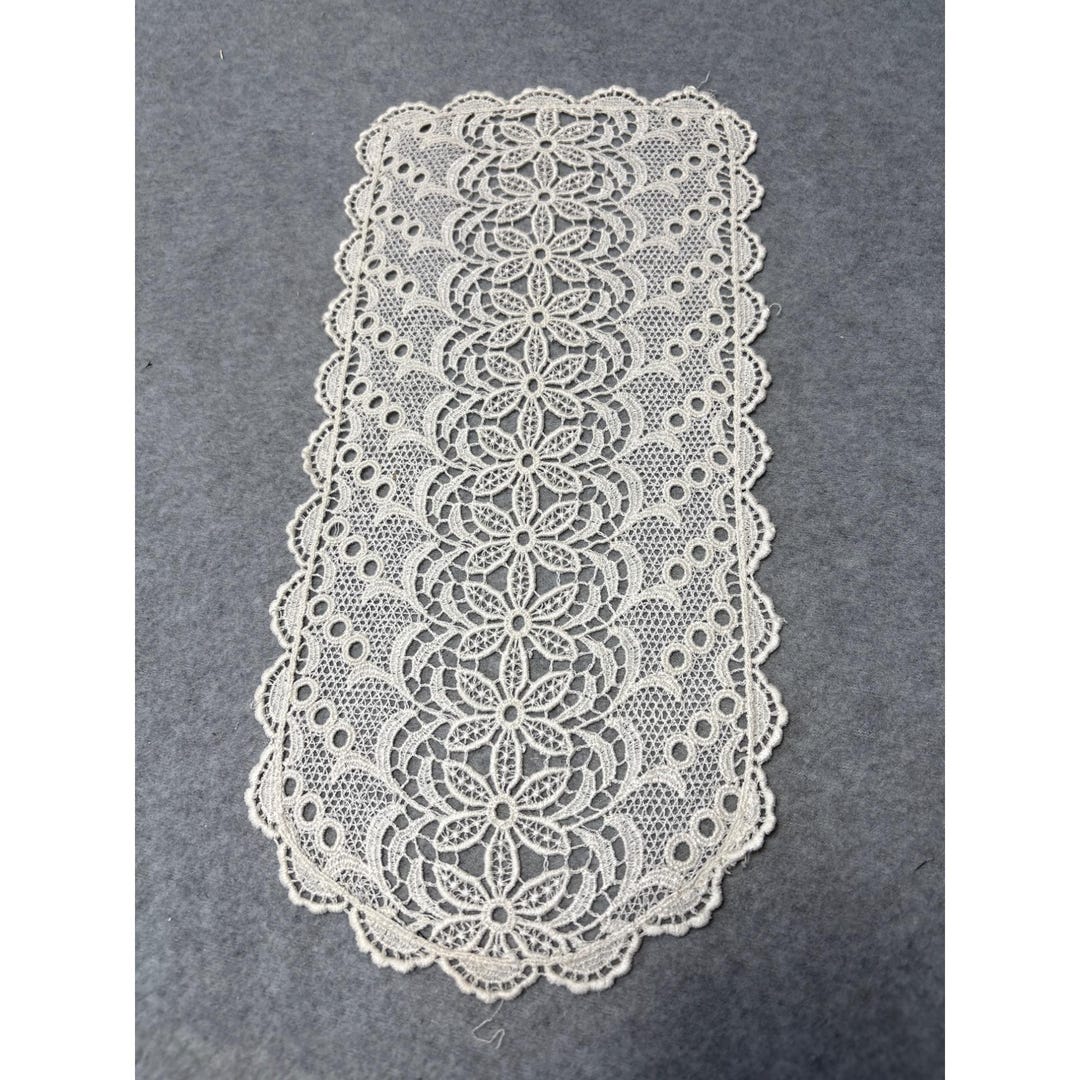 Vintage Rectangular White Lace Doily 12.5" Long Intricate Floral Design ...