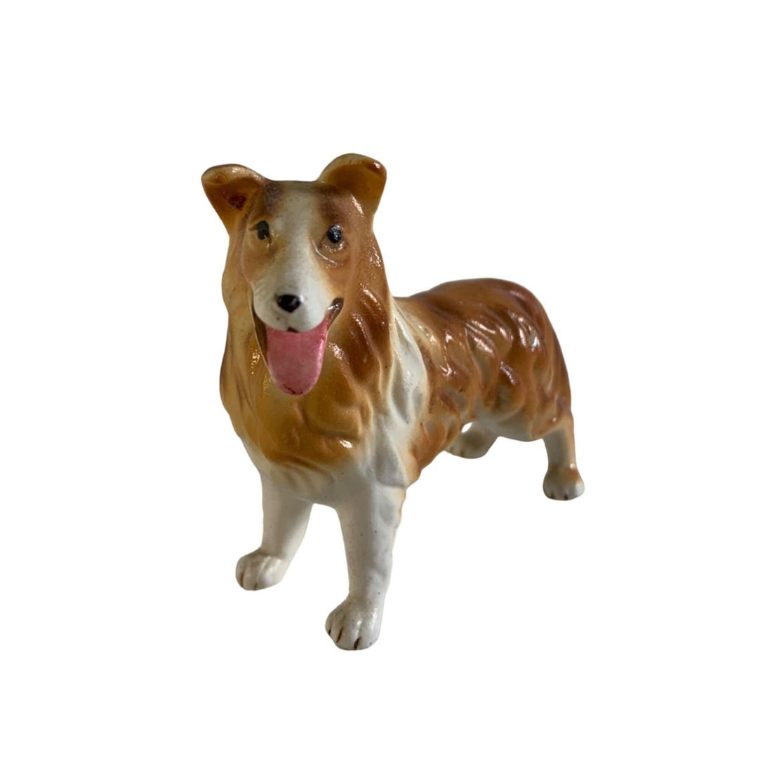 Vintage Collie Dog Tan & White Bone China Figure - Etsy