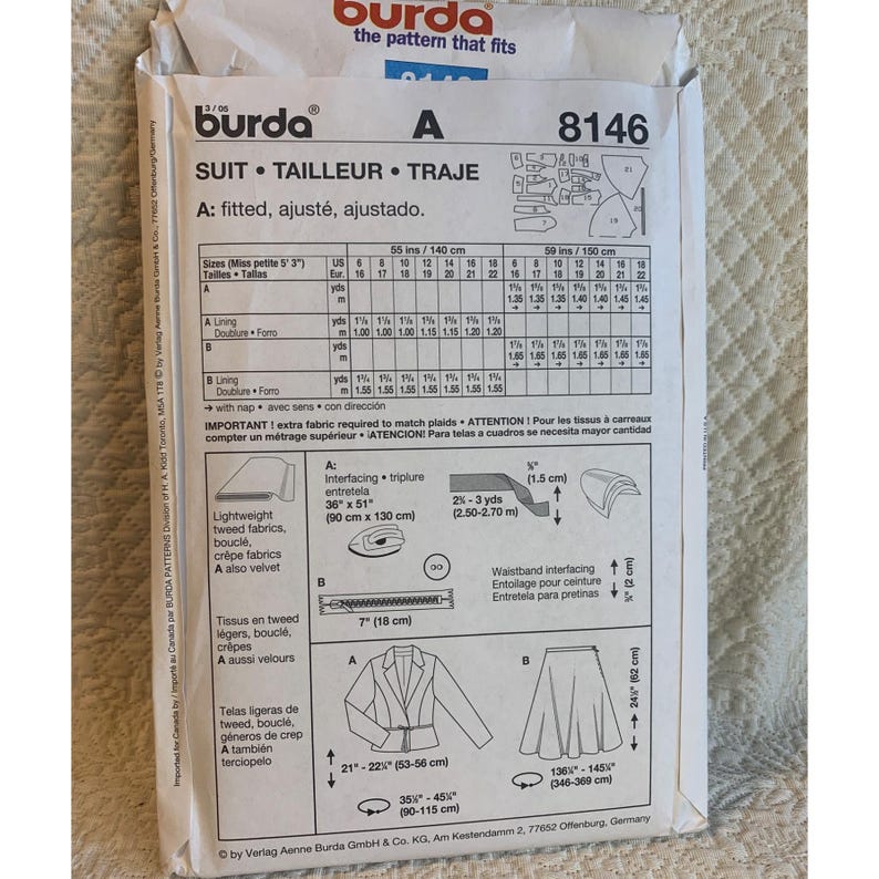 Burda Misses Skirt Jacket Sewing Pattern Size 6 8 10 12 14 16 18 8146 ...