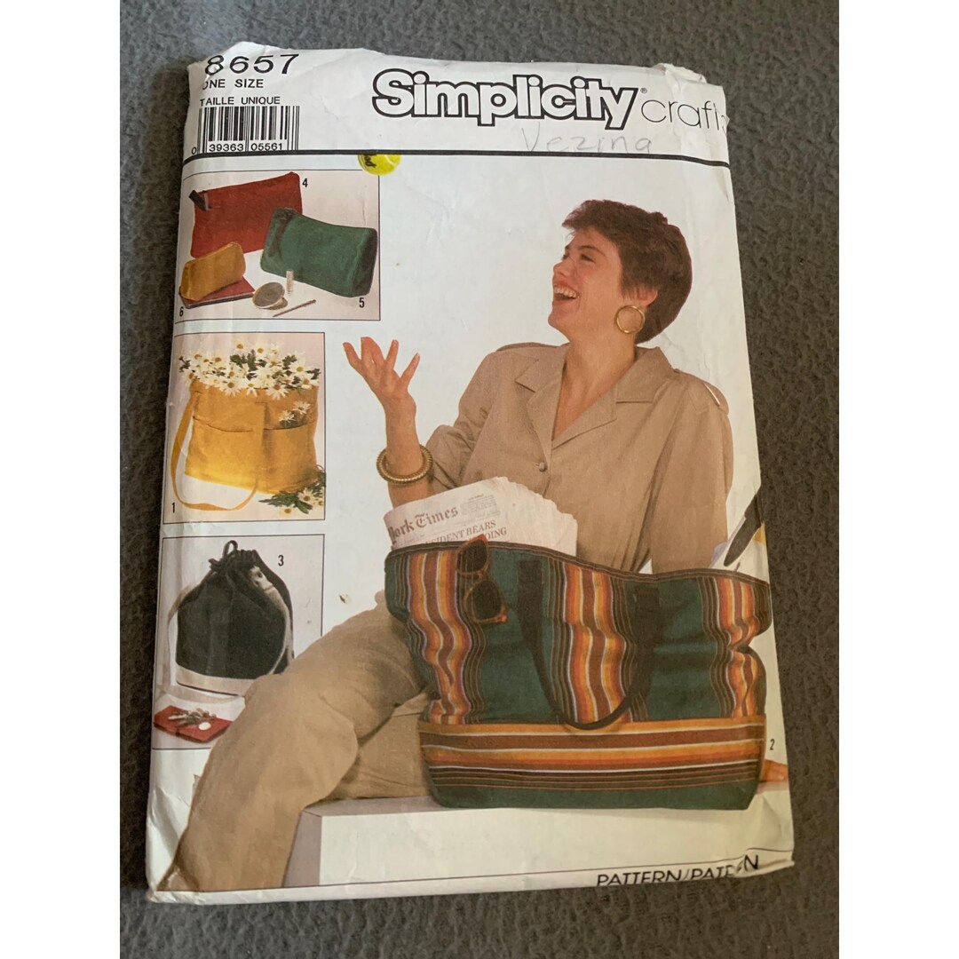 Simplicity 8657 Tote Bag Sewing Pattern One Size Crafts Collection ...