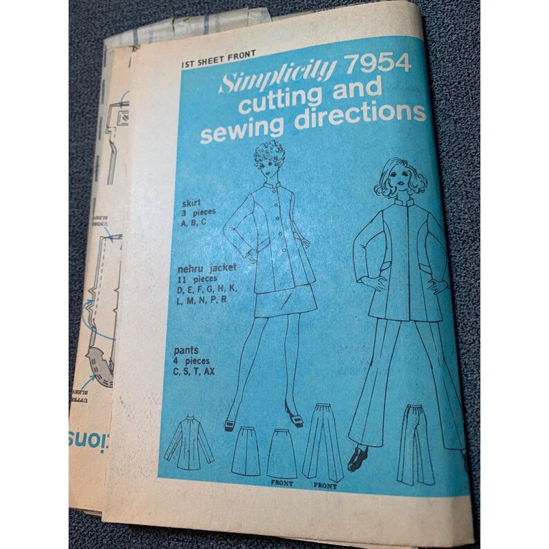 Vintage Simplicity 7954 Sewing Pattern for Skirt Nehru Jacket Size 8 ...