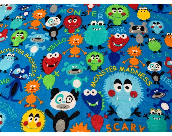 Colorful Monster Madness Flannel Fabric 1/2 Yard Ditsy Cartoon Print ...