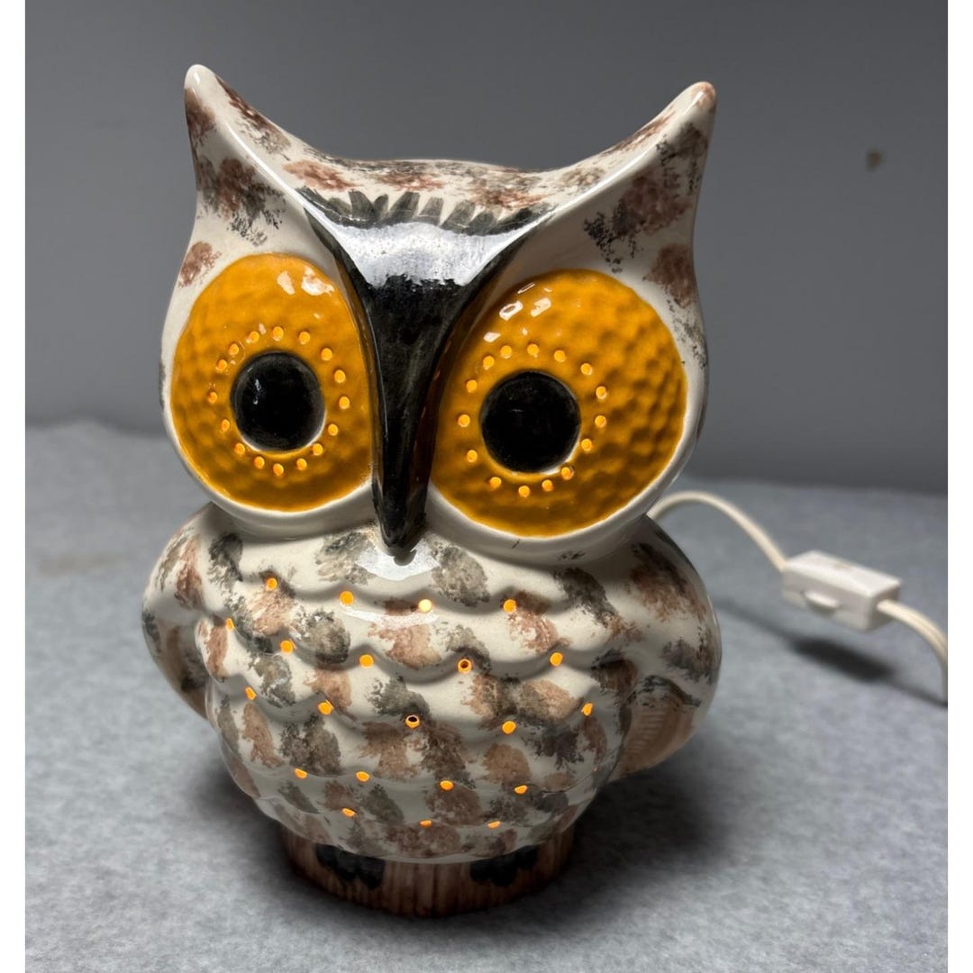 Vintage Ceramic Owl Night Light With Amber Glow & Switchable Cord - Etsy