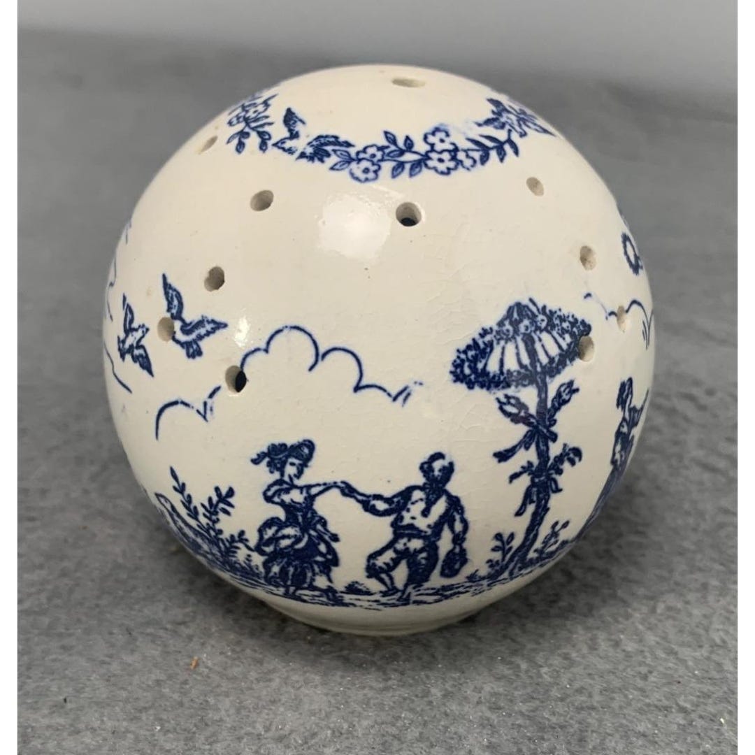 Vintage Ceramic Blue & White Pomander With Scenic Decor - Etsy