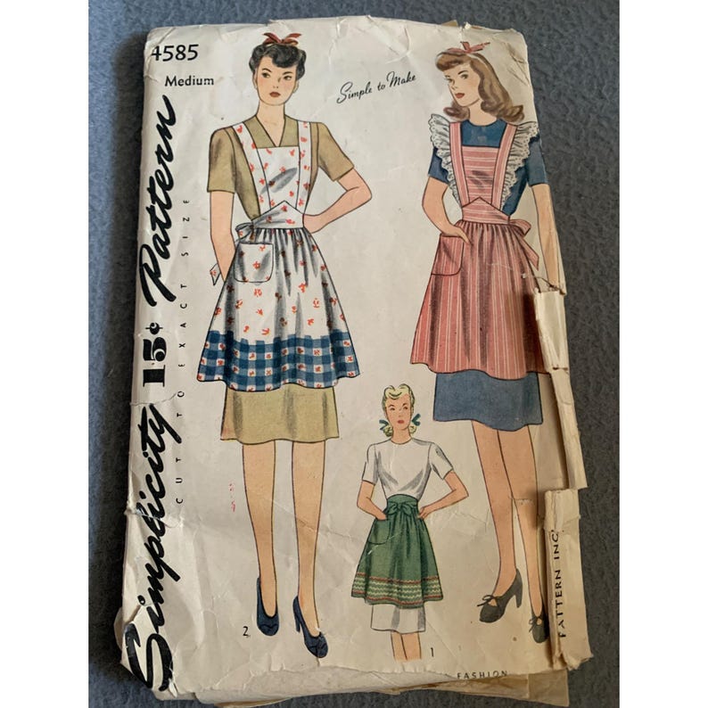 Simplicity 4585 Vintage 1940s Apron Sewing Pattern Size Medium - Etsy