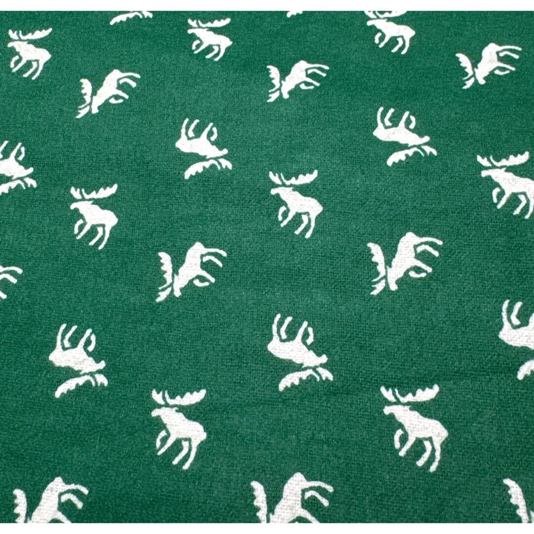 1/2 Yard X 44" Green Cotton Fabric With White Moose Flannel Print by ...