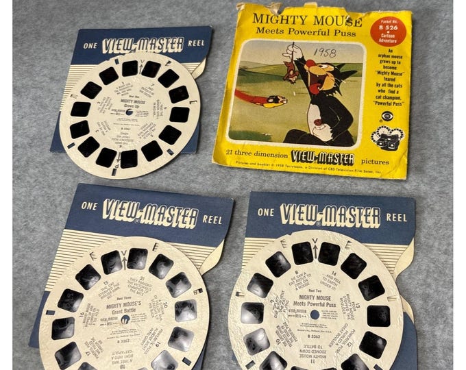 Vintage 1958 Mighty Mouse View-master B526 Set 3 Reels Sleeve - Etsy